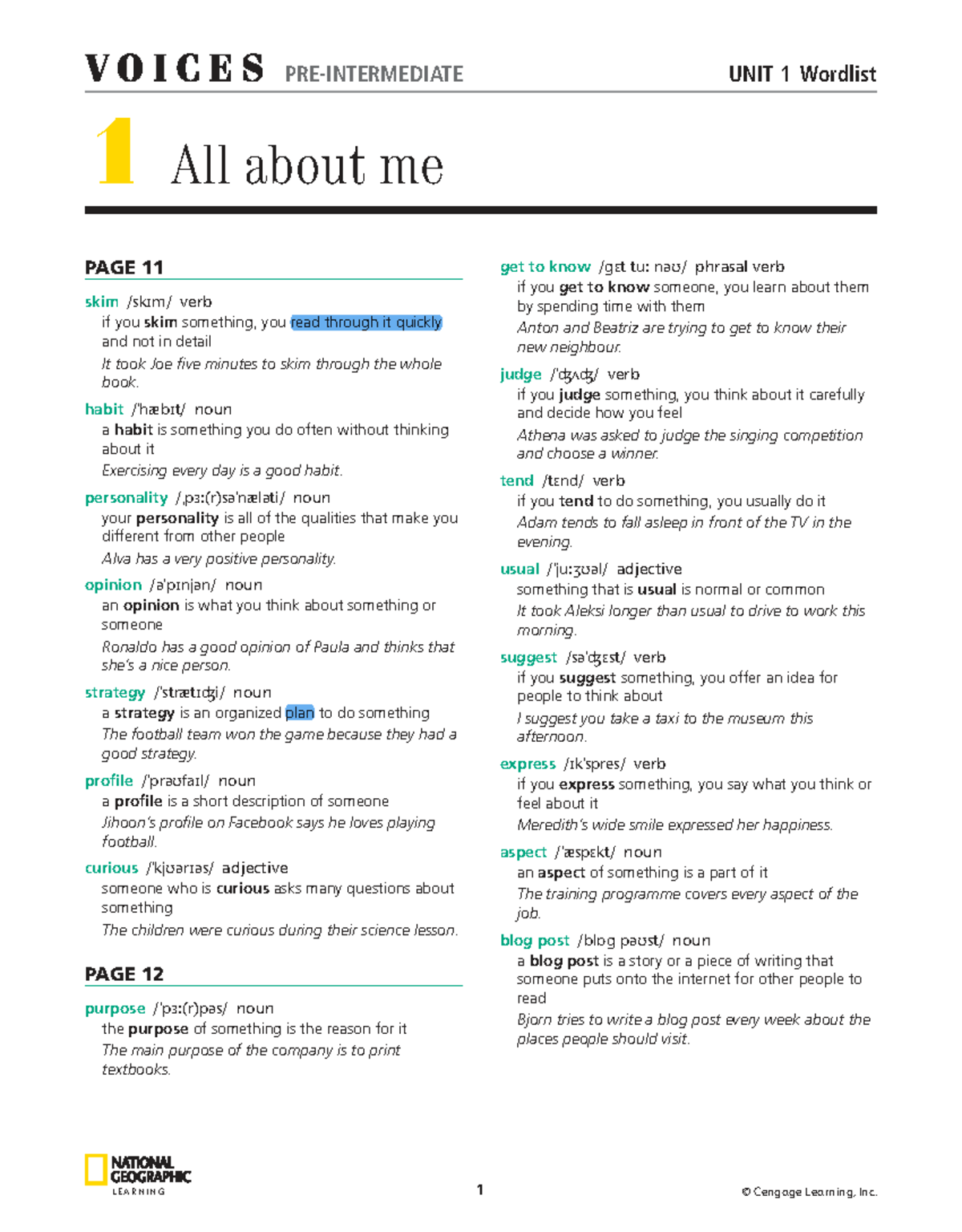 UNIT 1 Vocabulary Wordlist: All About Me and More - Studocu