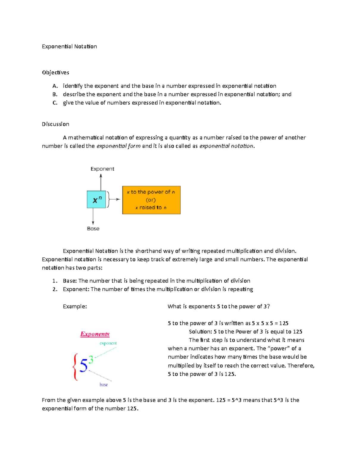 Exponential Notation - Mathematics - Exponential Notation Objectives A ...