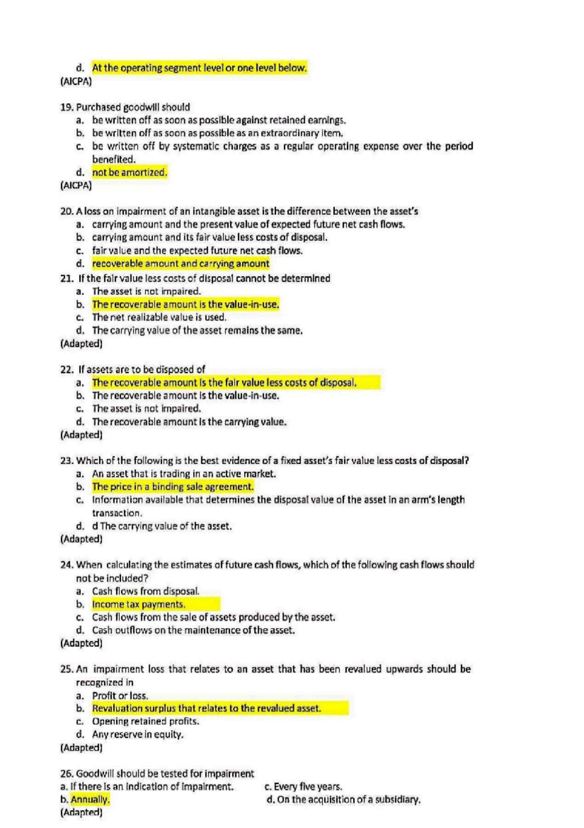Quiz 2666: Goodwill and Impairment Concepts (AICPA) - Studocu