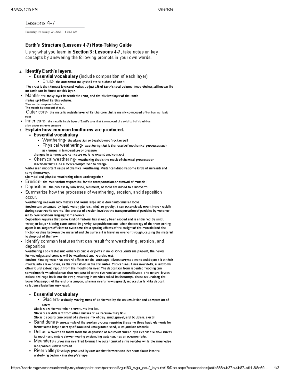 Chemistry C165 Final Exam Lesson 4-6 Notes on Earth's Structure - Studocu