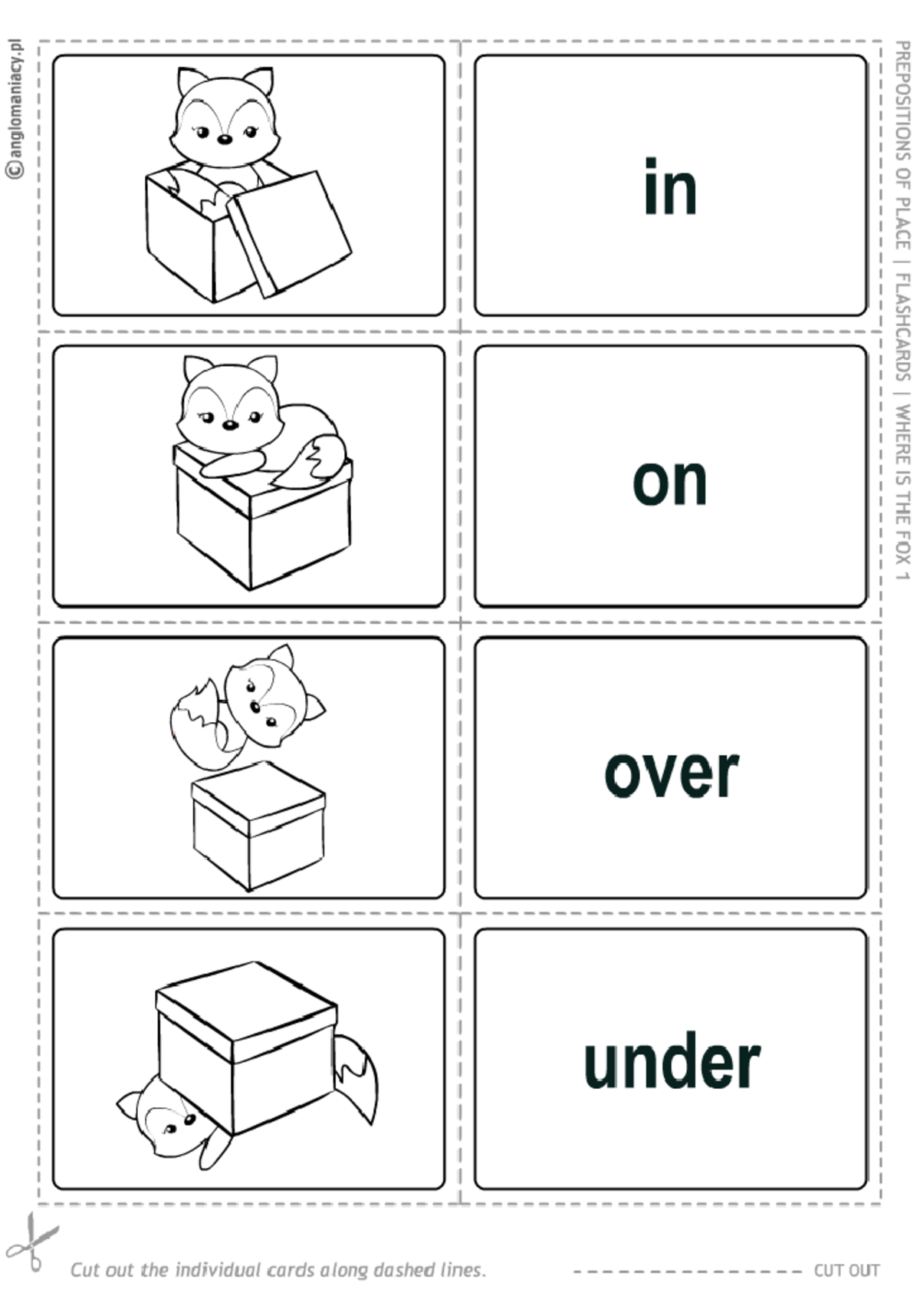 Grammar-flashcards-prepositions - INGLÉS - in on over under Cut out the ...