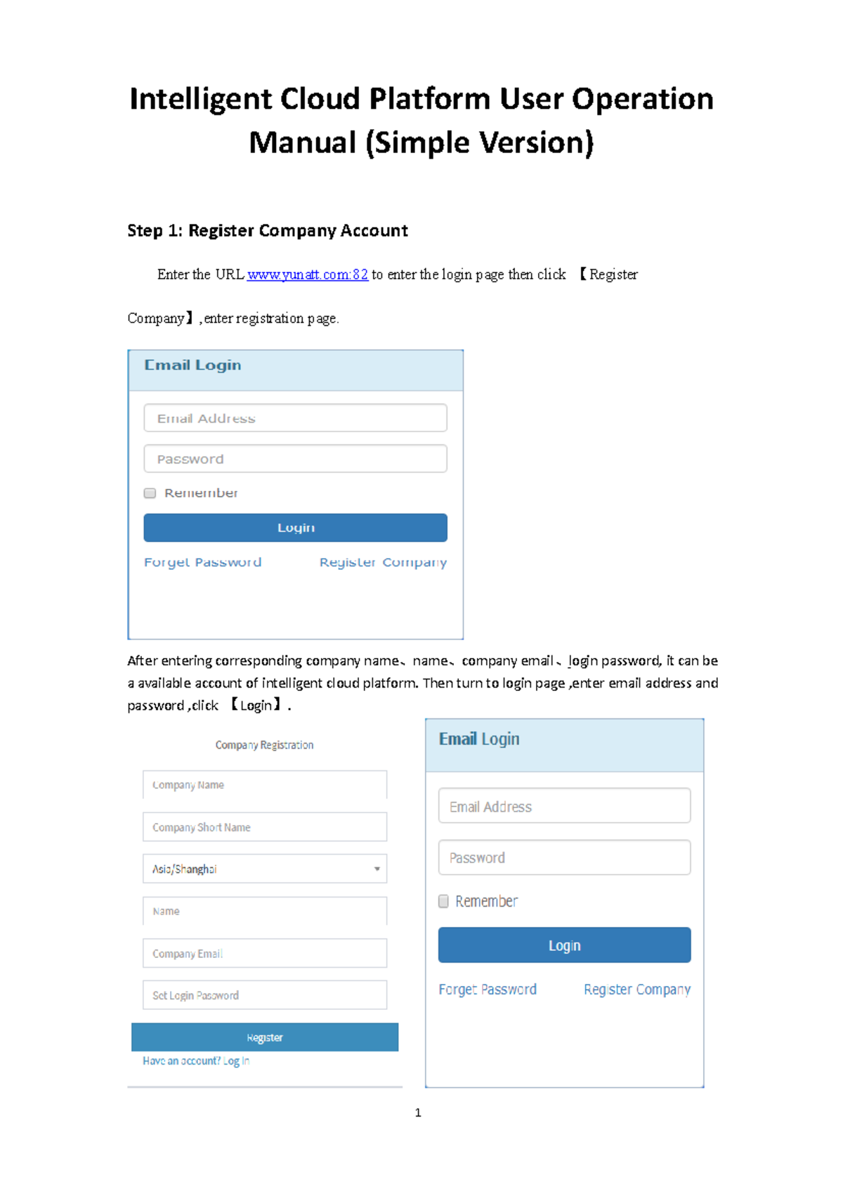 Intelligent Cloud Platform User Manual: Quick Guide for Registration ...