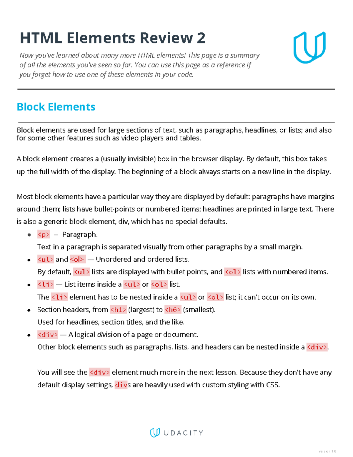 Ipnd reference sheet html elements 2 - HTML Elements Review 2 Now you ...