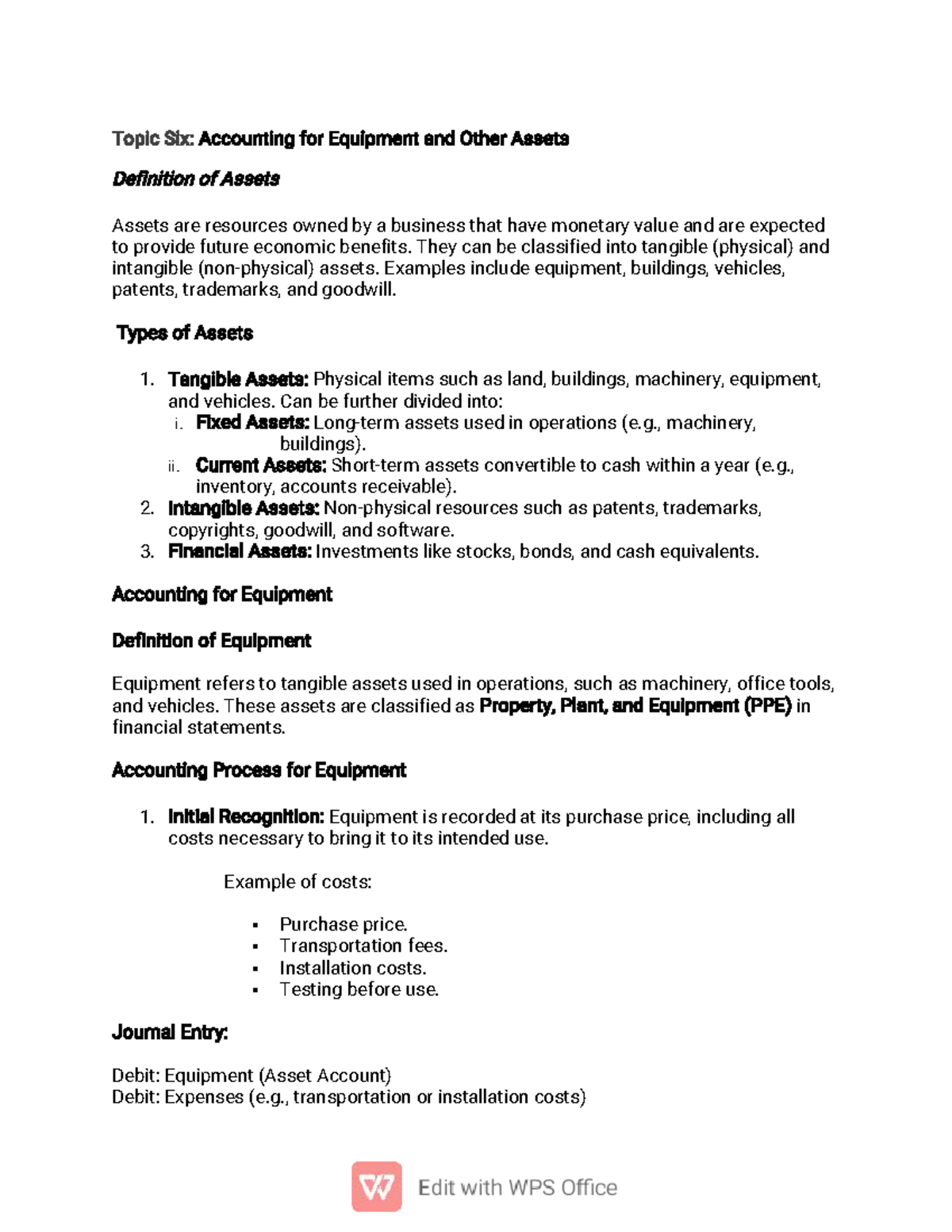 ACC 205 Topic 6: Accounting for Equipment & Asset Management - Studocu