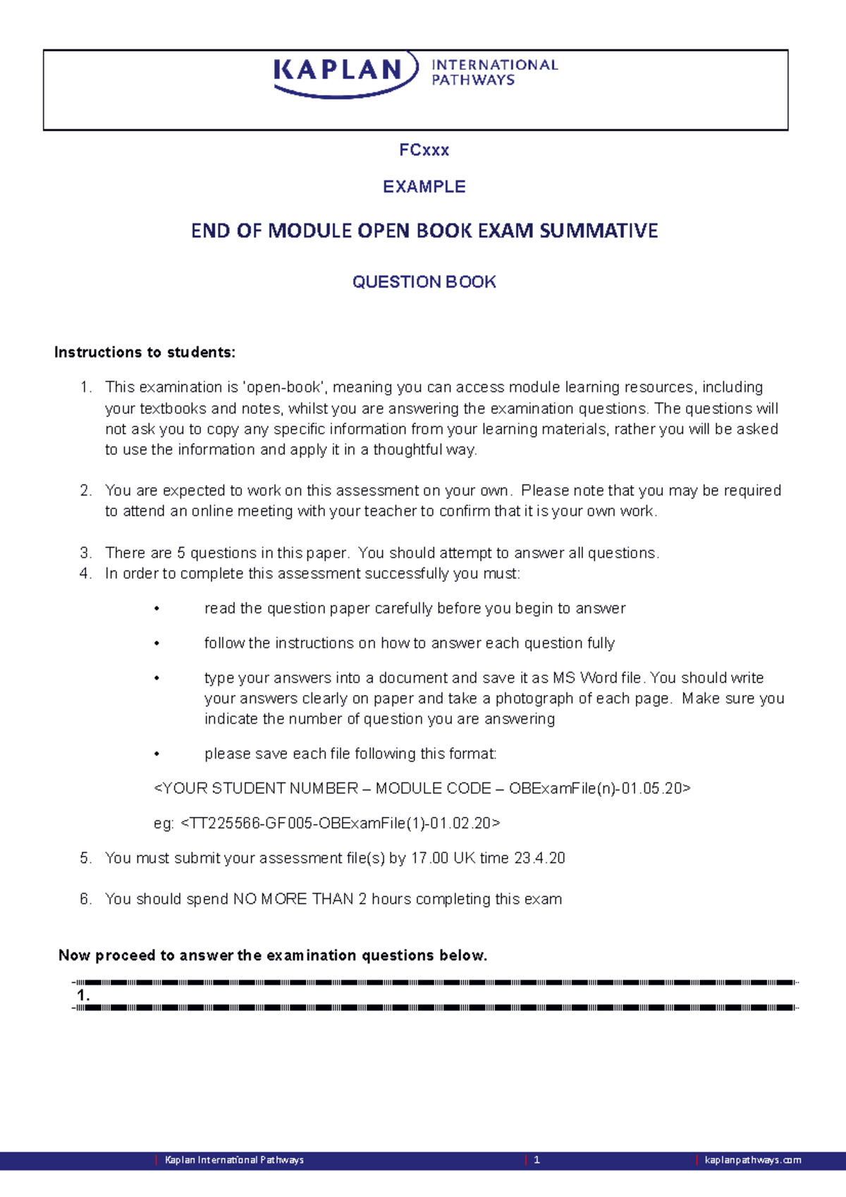 Example Open Book Exam - practice - FCxxx EXAMPLE END OF MODULE OPEN ...