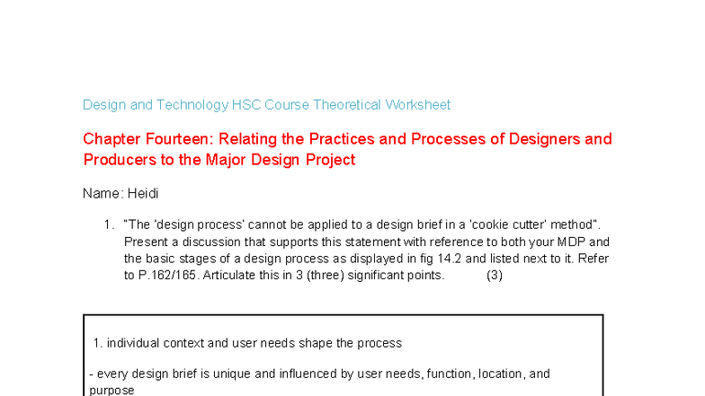 HSC Design & Tech Chapter 14 Summary Notes: Practices & Processes - Studocu