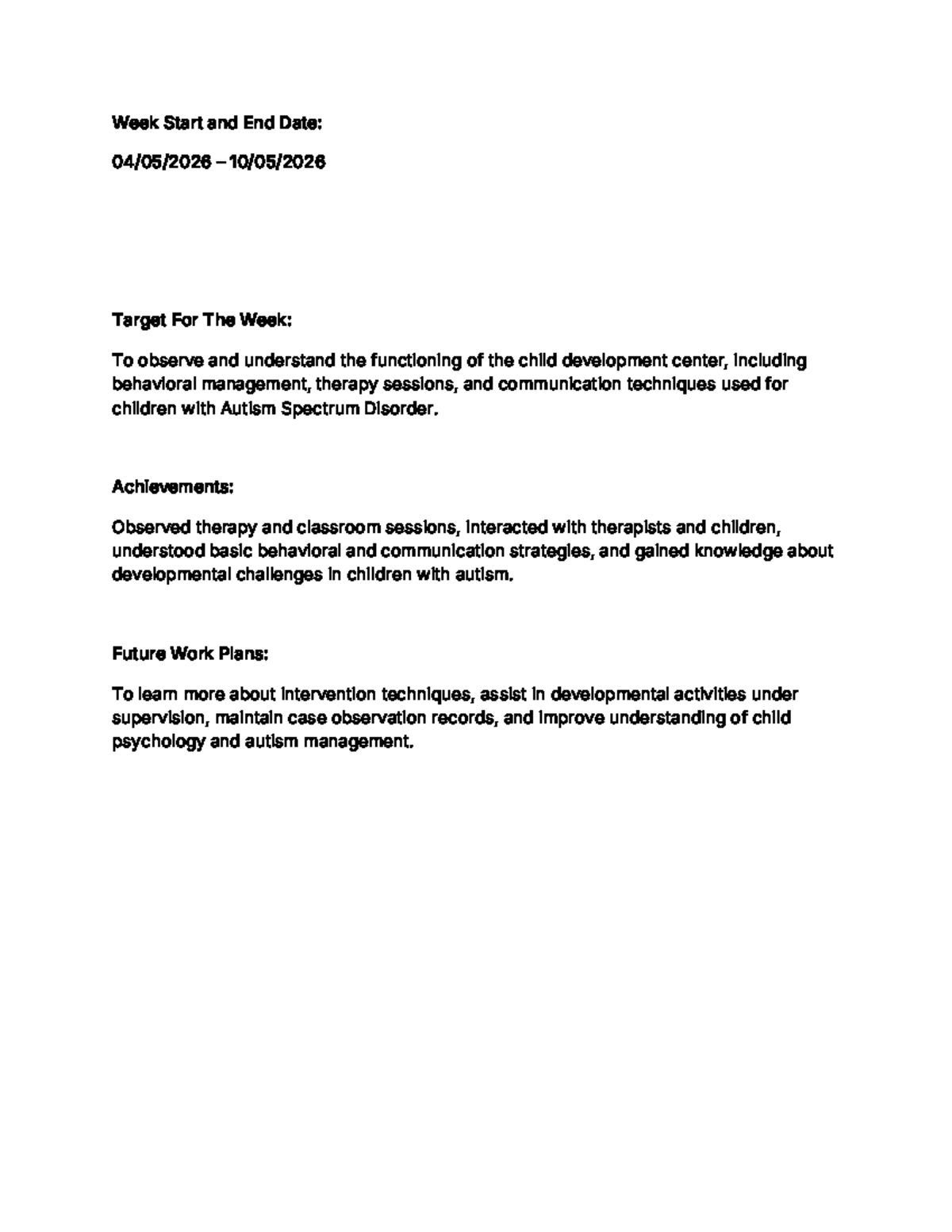 Memo - Memo file - Week Start and End Date: 04/05/2026 – 10/05/ Target ...