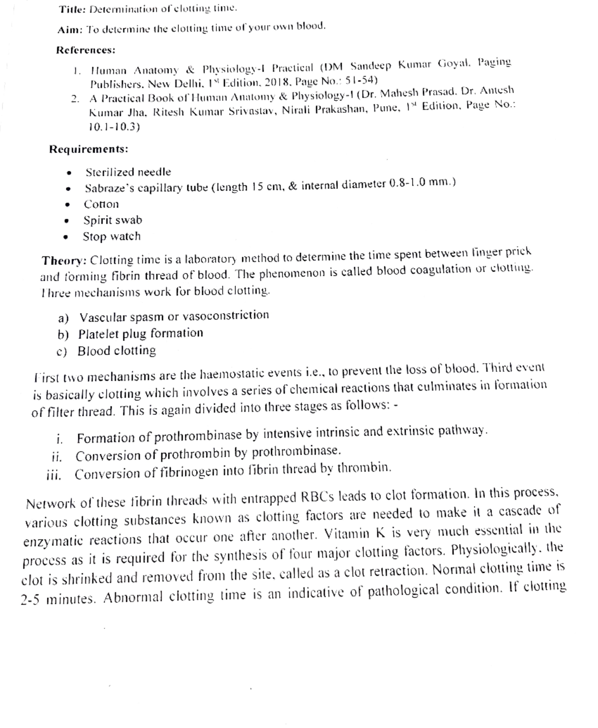 Practical Determination of Clotting Time in Blood (AP-1) - Studocu
