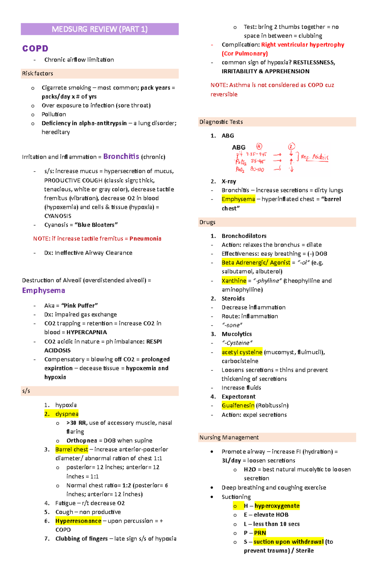 Medsurg- COPD and Asthma Review Notes for Nursing Students - Studocu