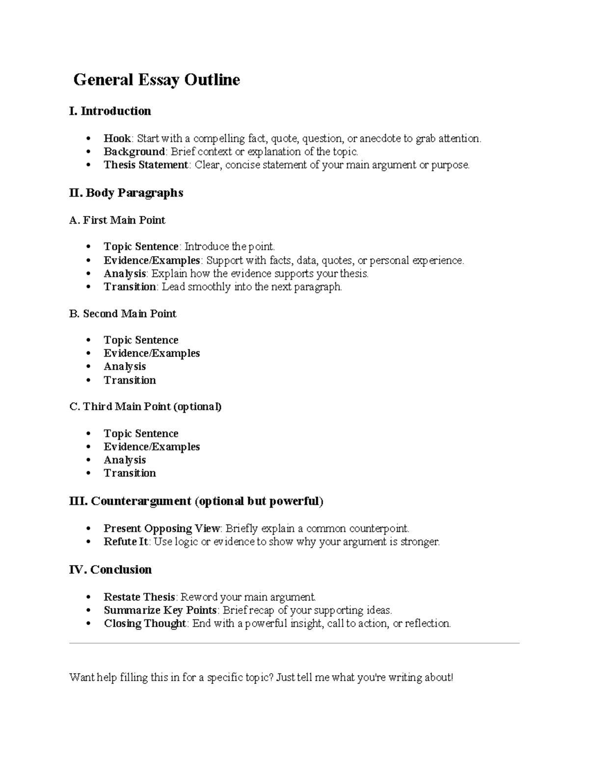 ENG 101: General Essay Outline Guide - Studocu