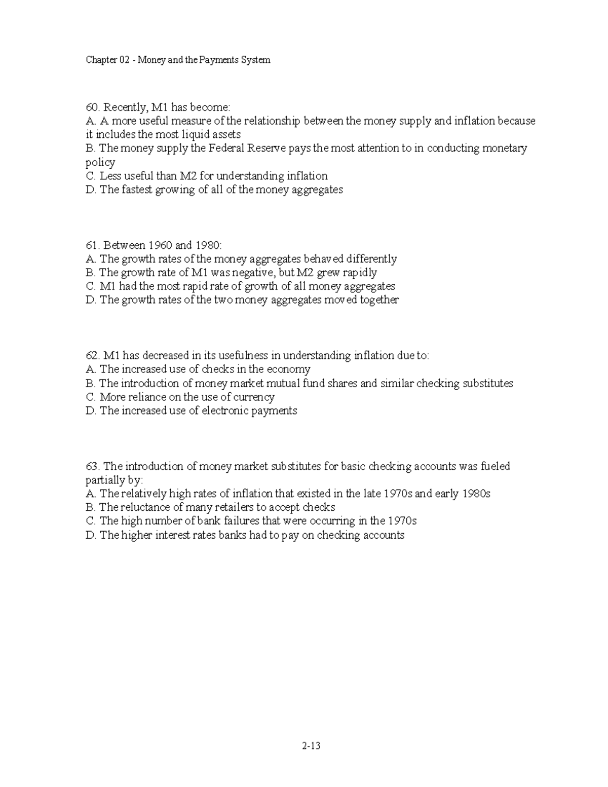 Chapter 02: Money and the Payments System - Test Bank (MFB 3rd Ed ...