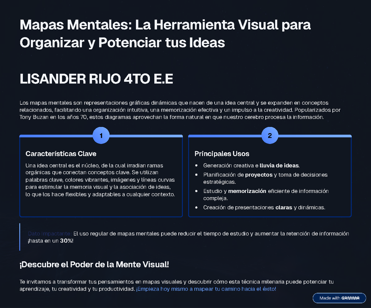 Mapas Mentales: Herramienta Visual para Organizar Ideas - 4TO E.E - Studocu