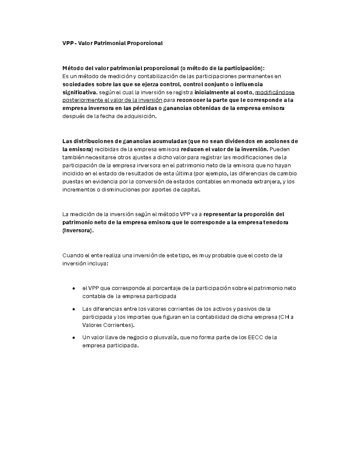 Resumen VPP - Método del Valor Patrimonial Proporcional (RT 21) - Studocu