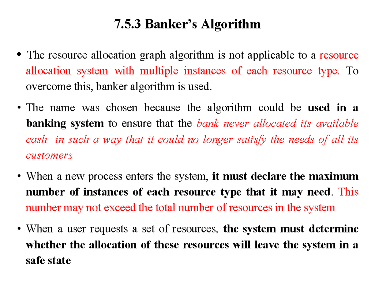 Banker’s Algorithm Explained: Resource Allocation and Safety Criteria - Studocu