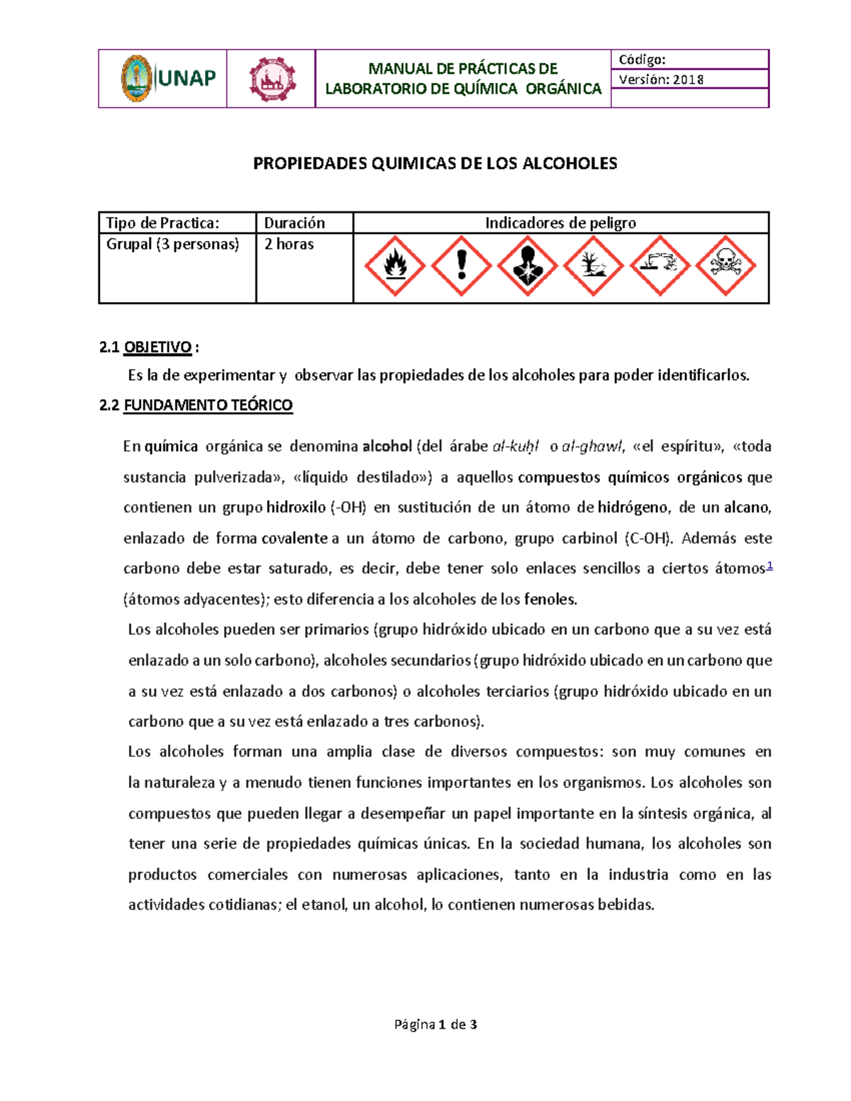Práctica 2: Propiedades Químicas de Alcoholes - Química Orgánica - Studocu