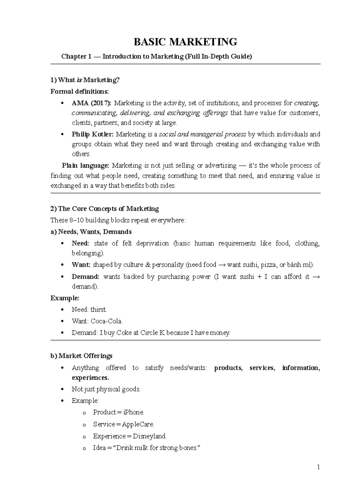 BASIC MARKETING MKTCB Chapter 1: Introduction to Marketing Concepts ...