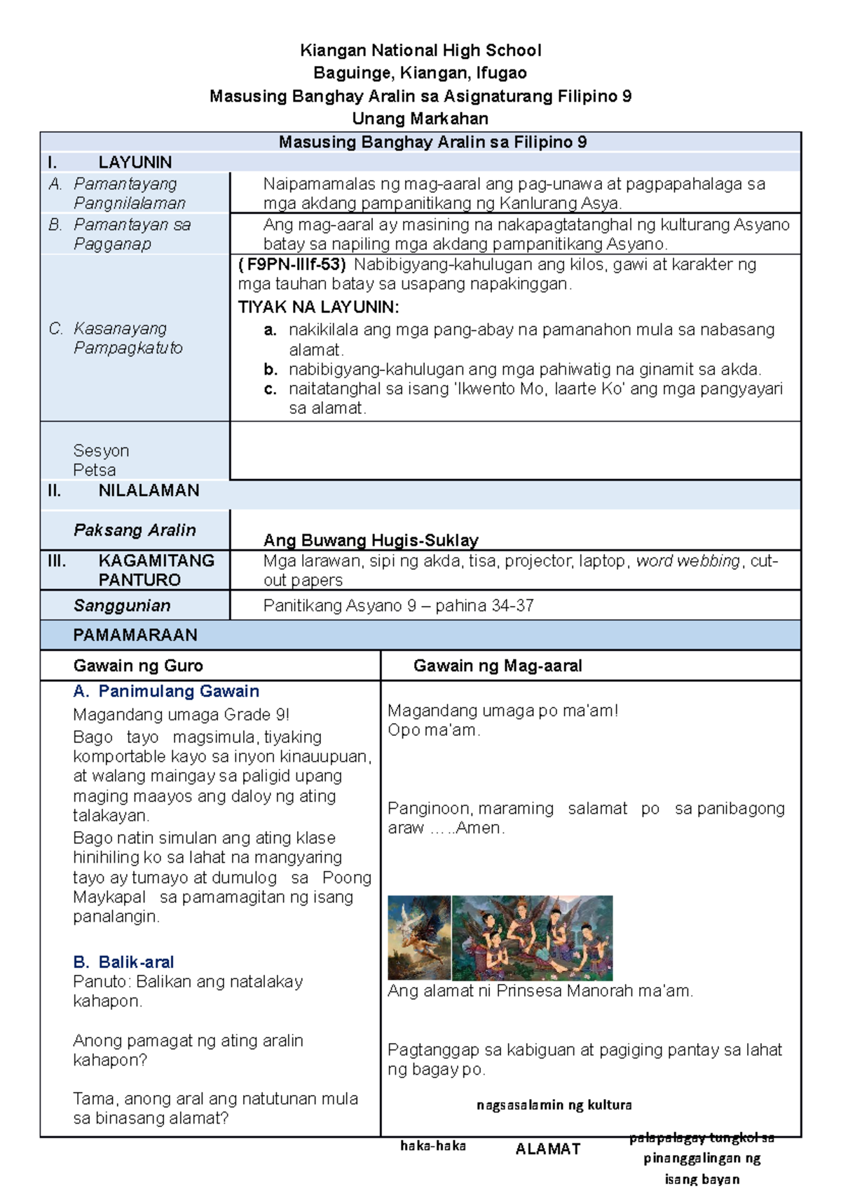 Banghay Aralin sa Filipino 9: Ang Buwang Hugis-Suklay (1st Quarter ...