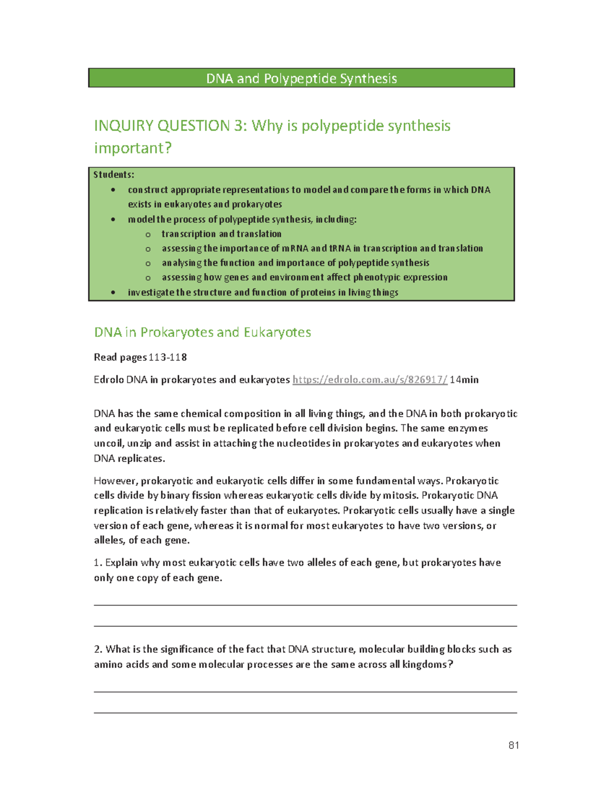 Module 5 Workbook: Heredity Inquiry 3 - DNA & Polypeptide Synthesis ...