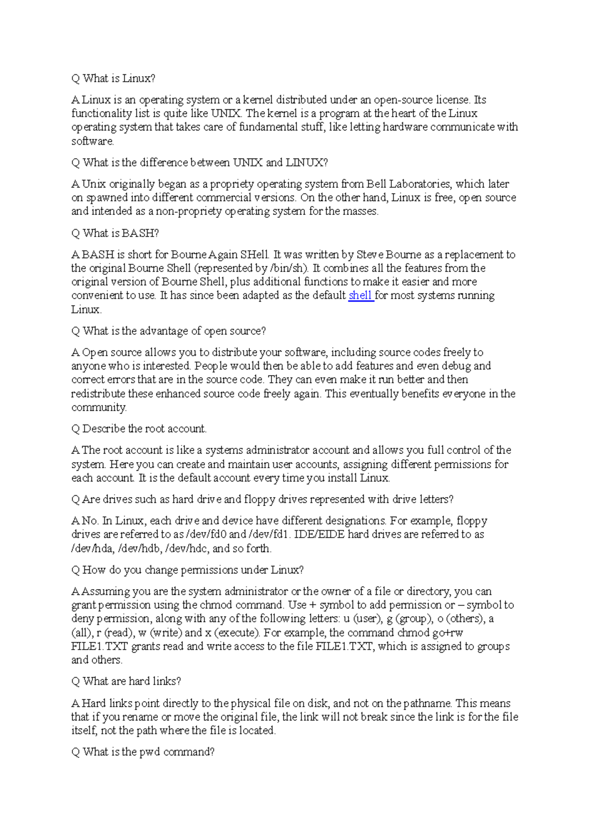 Linux VIVA Questions - Essential Guide for Students - Studocu