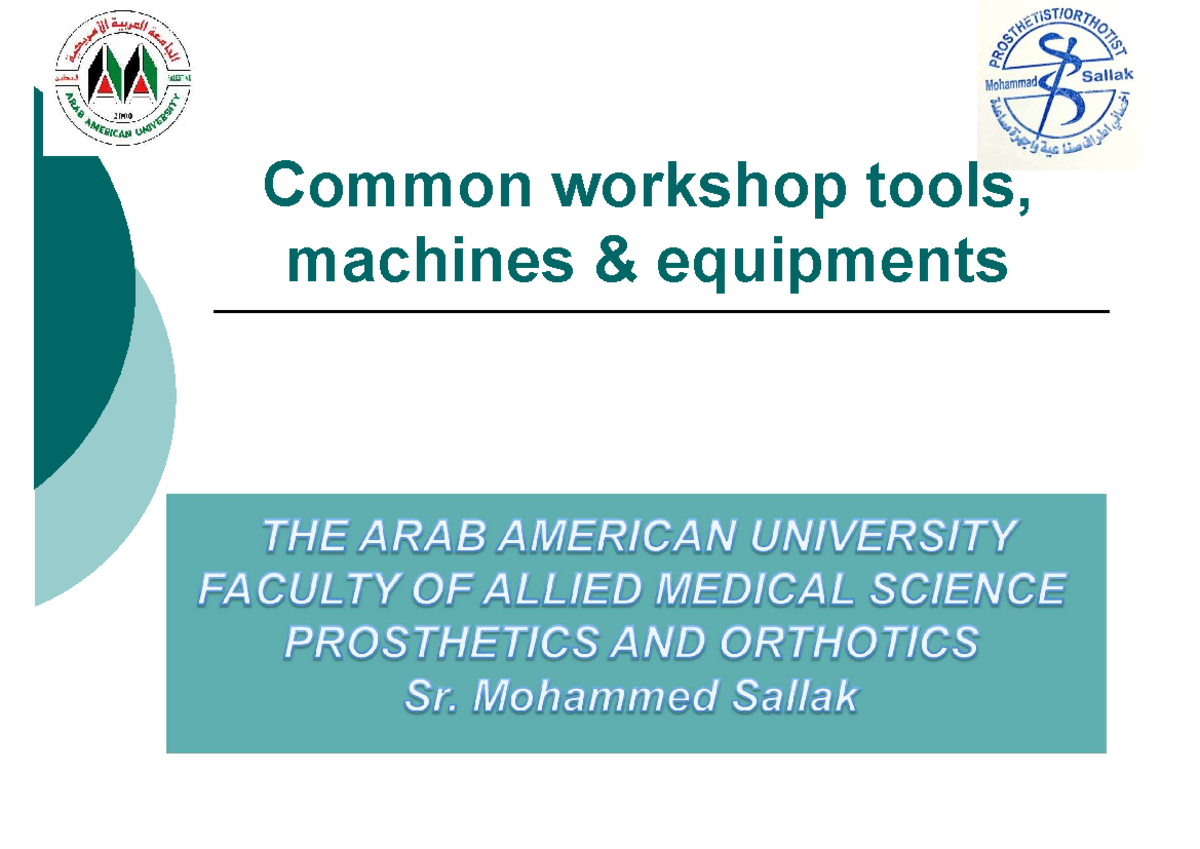Common Workshop Tools & Machines Overview for P&O Courses - Studocu