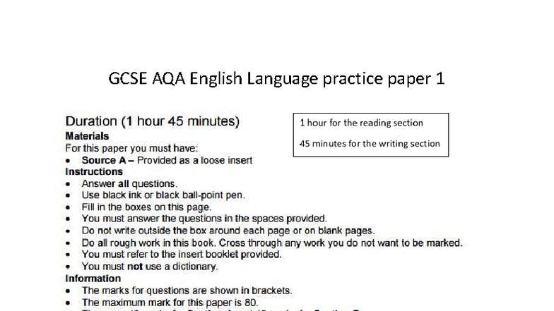 GCSE AQA English Language Mock Paper: War of the Worlds Extract ...
