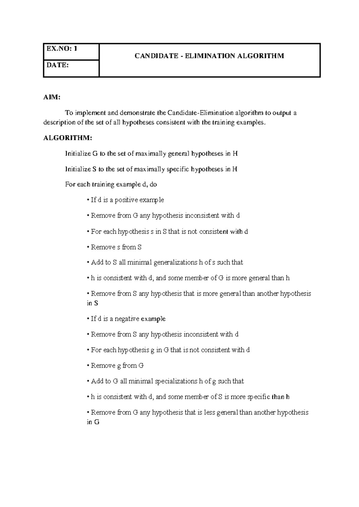 ML Lab Manual(1-9) - Candidate Elimination & ID3 Algorithm ...