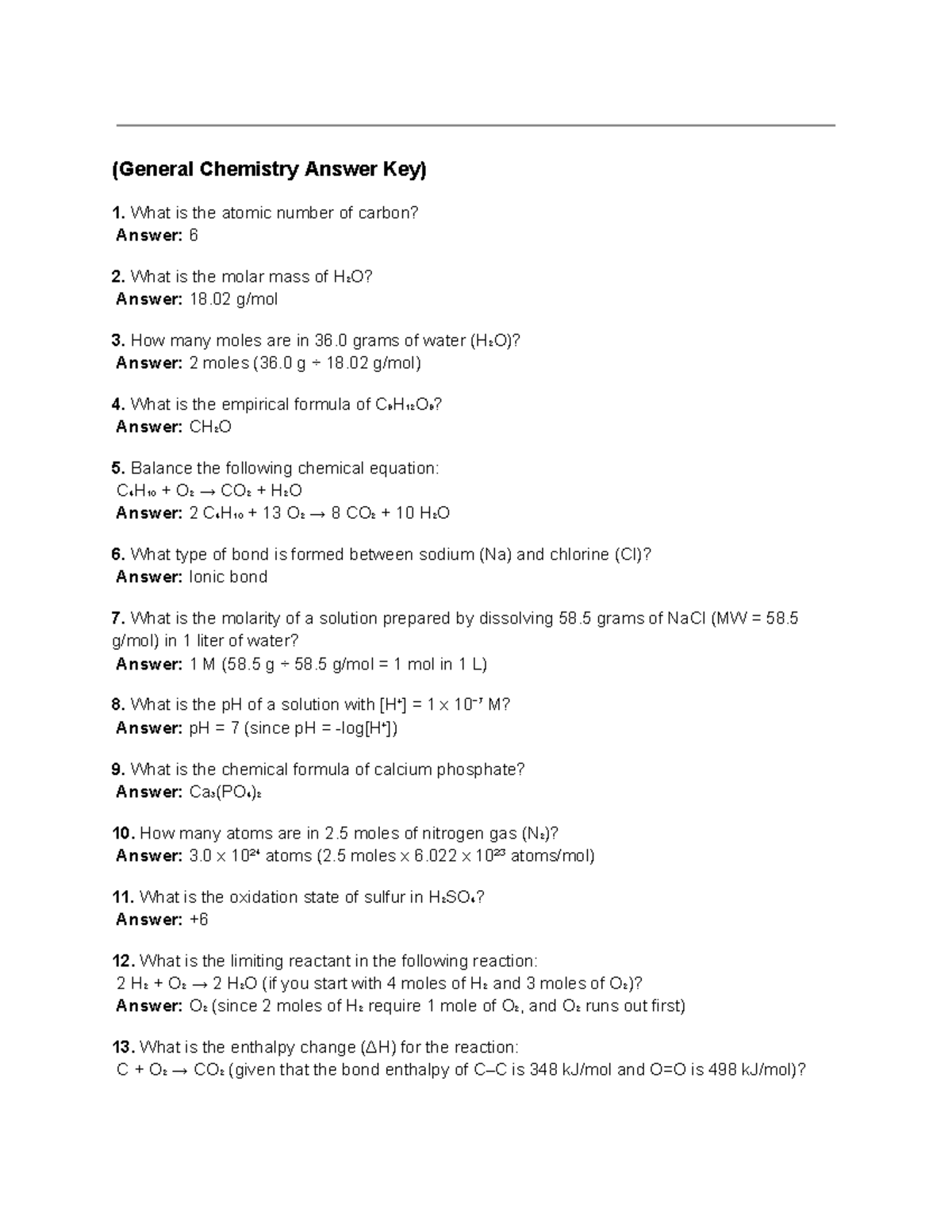 (General Chemistry Answer Key) - (General Chemistry Answer Key) What is ...