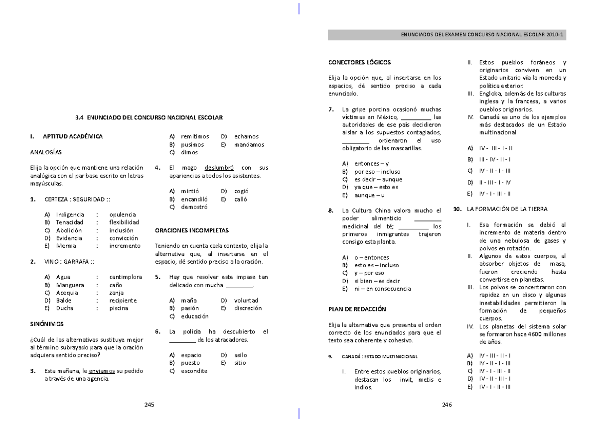 Examen Concurso Nacional Escolar II - IEN UNI 2010-1 - Studocu