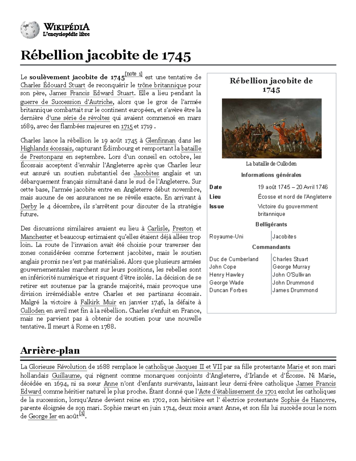 Rébellion jacobite de 1745 : Contexte, Événements et Conséquences - Studocu