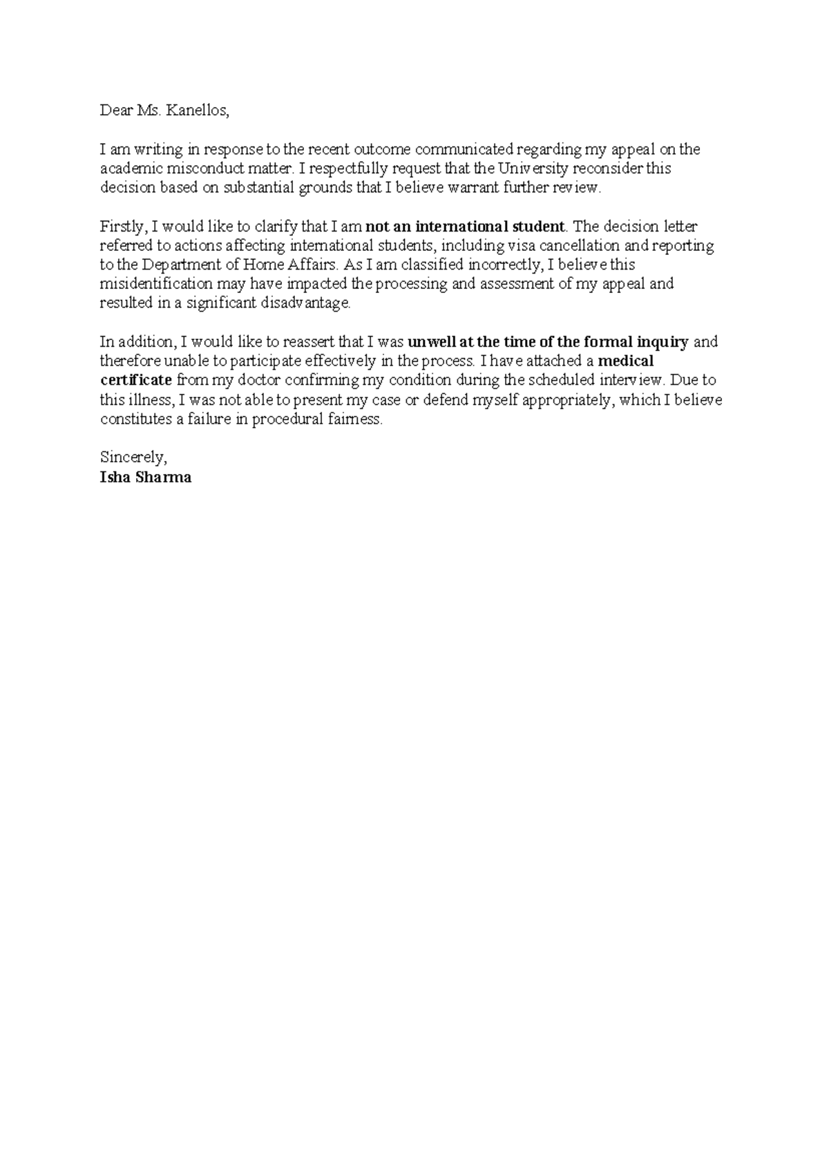 Academic Misconduct Appeal Response - Isha Sharma - Studocu