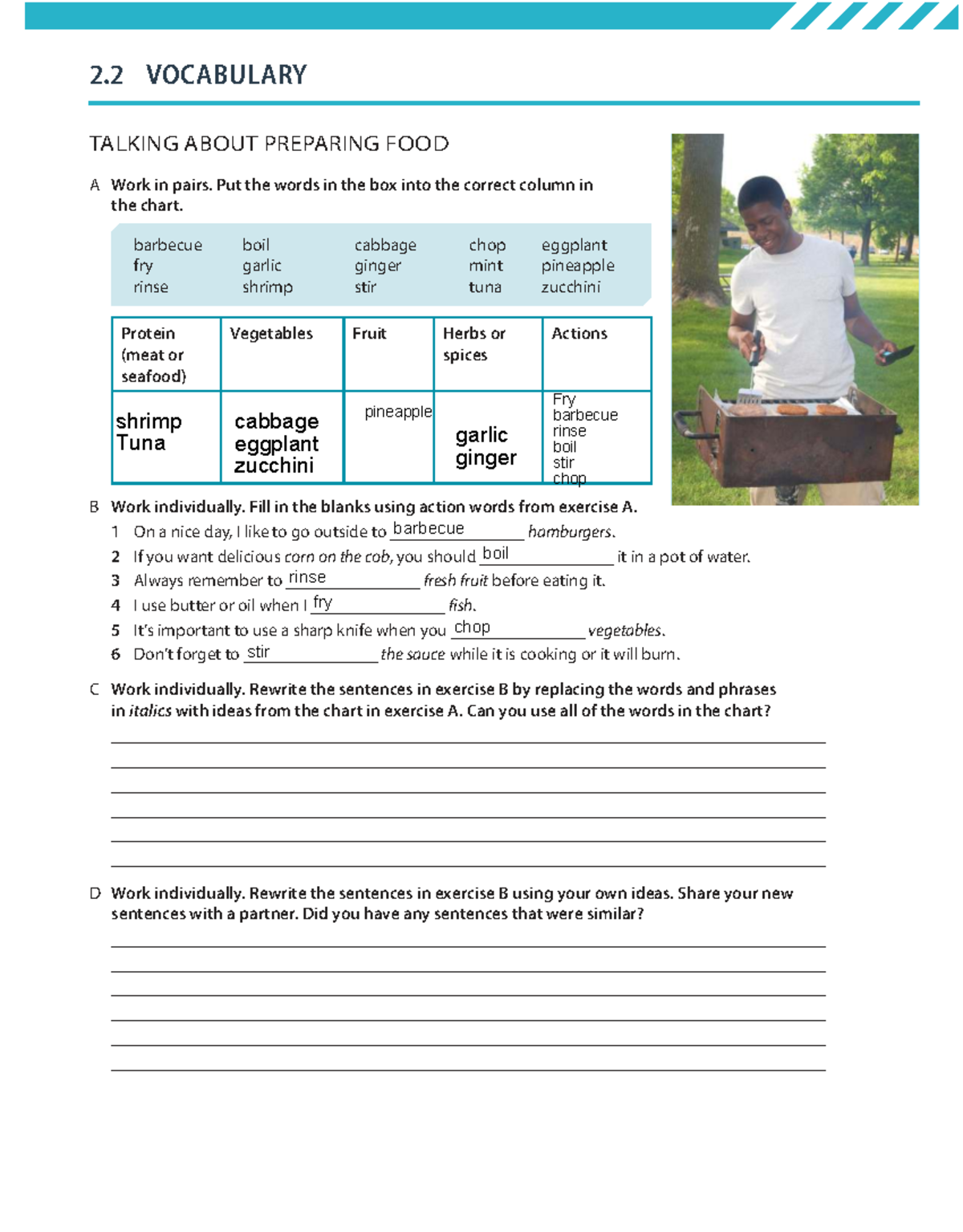 Act2 Ingles 17022025 - TALKING ABOUT PREPARING FOOD A Work in pairs. Put the words in the box ...