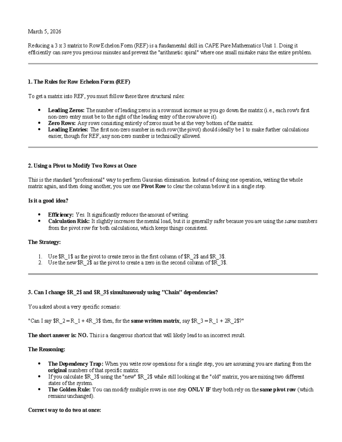 CAPE Pure Math Unit 1: Row Echelon Form (REF) Techniques - Studocu