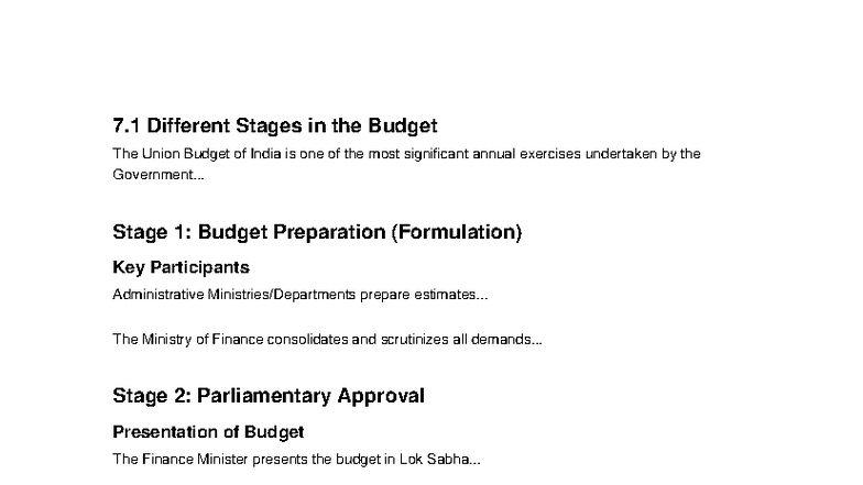 7.1 Stages of the Union Budget Process in India - Budget Notes - Studocu
