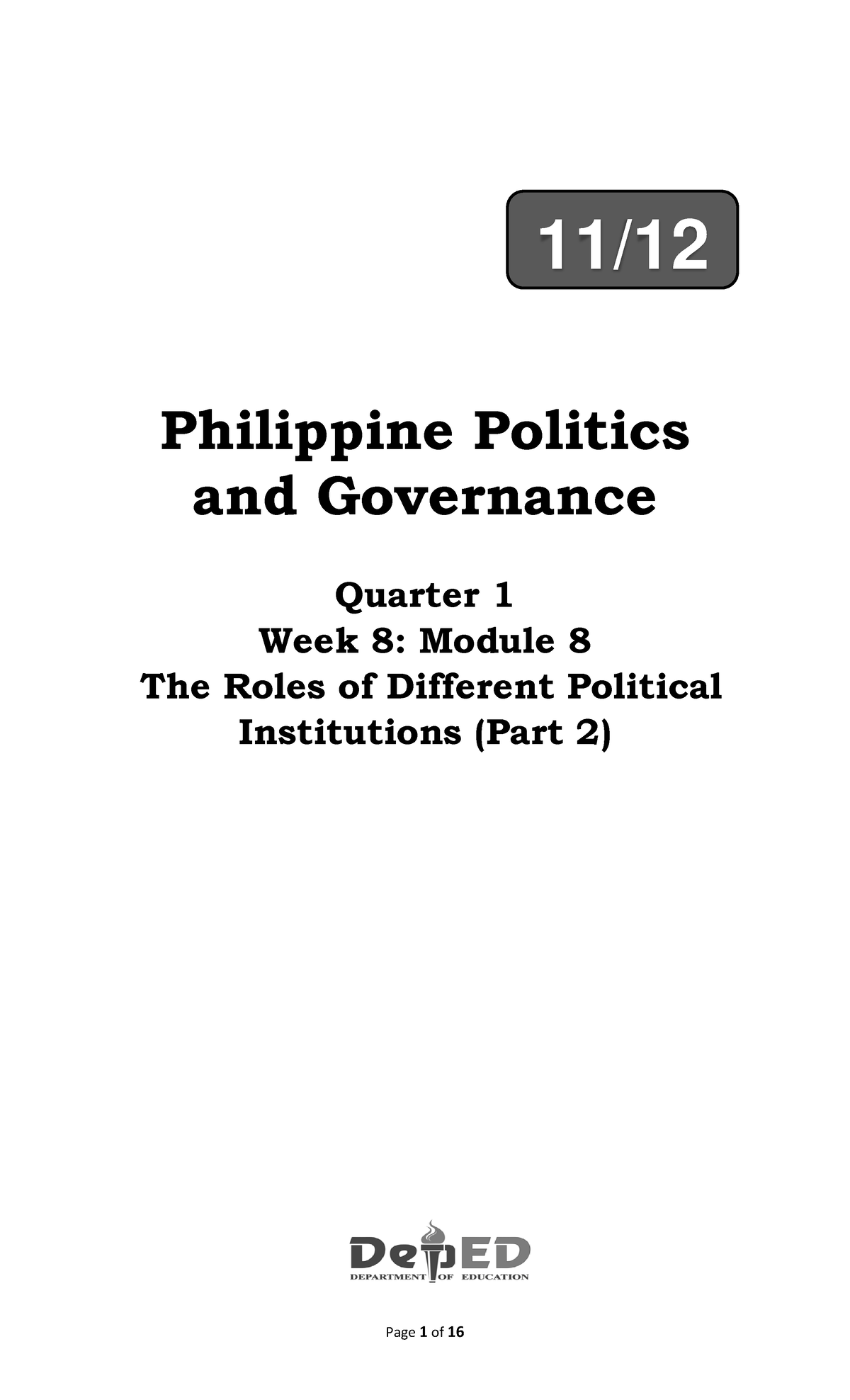 Q1 Week 8 Module 8 - The Roles of Political Institutions in PH Politics ...