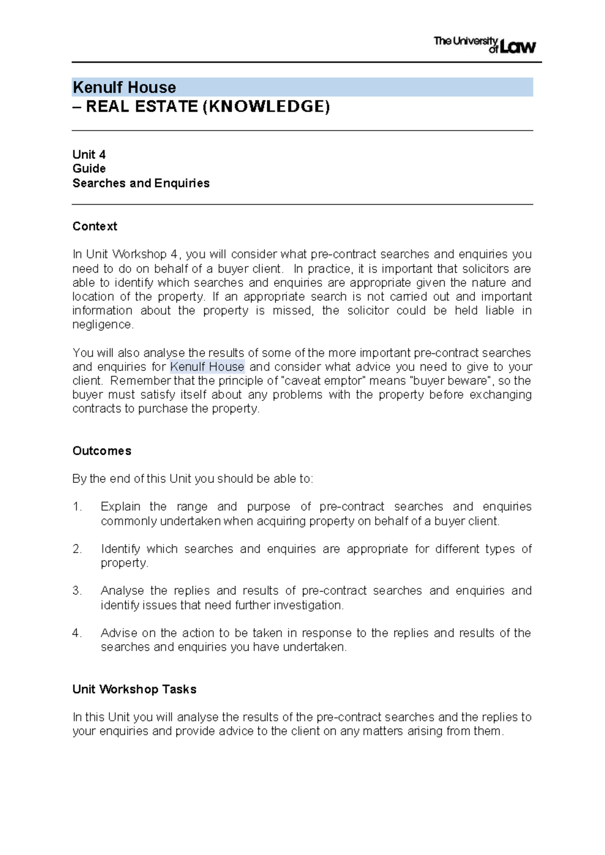 Kenulf House Real Estate (Knowledge) Unit 4: Searches & Enquiries Guide ...