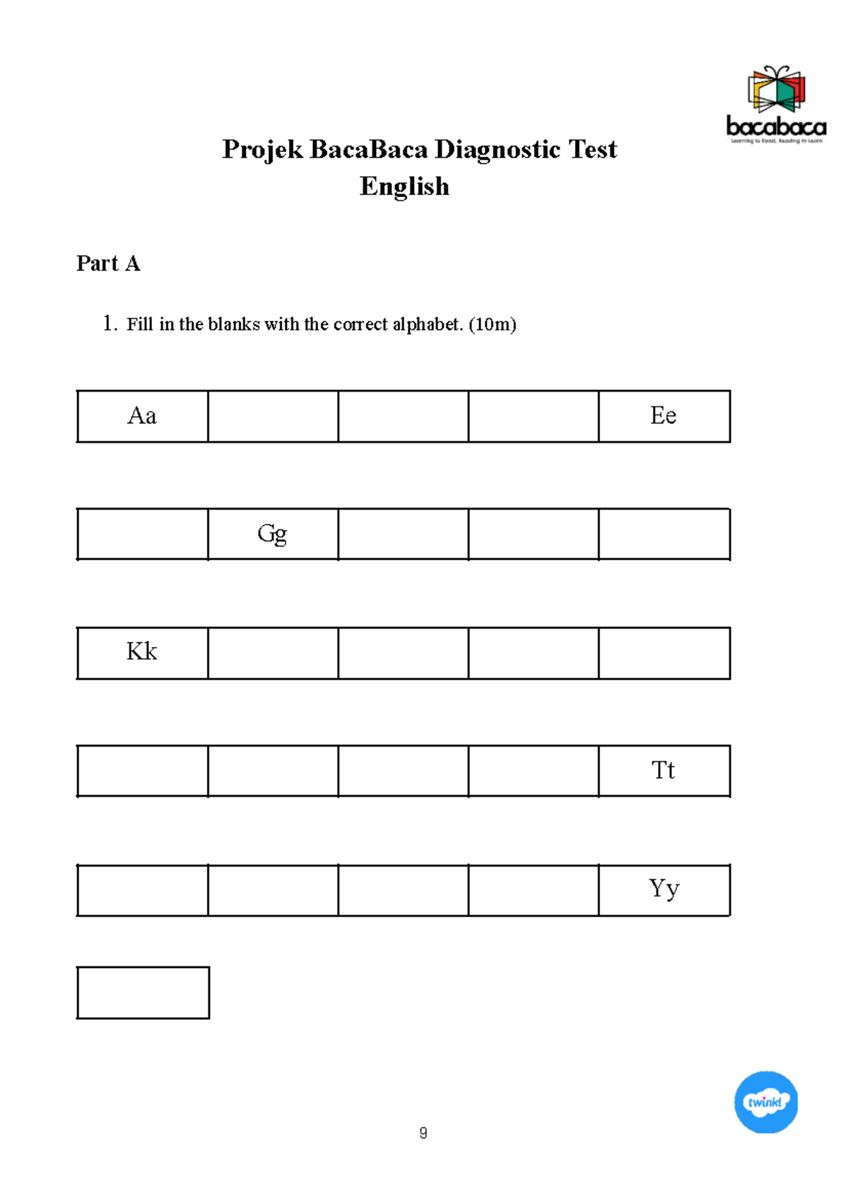 Projek BacaBaca English Diagnostic Test Questions (Parts A & C) - Studocu
