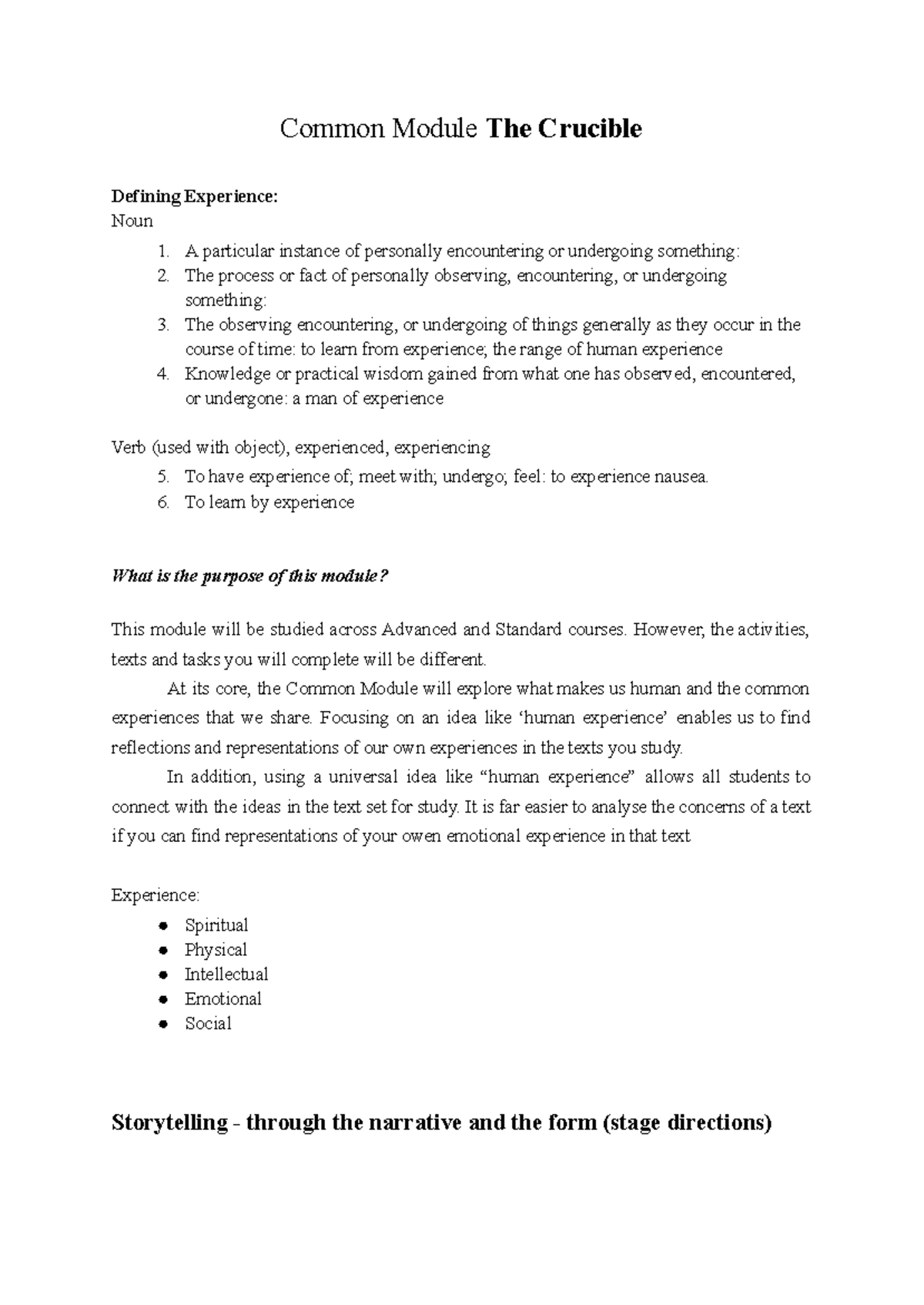 Common Module: Exploring Human Experience in The Crucible - Studocu