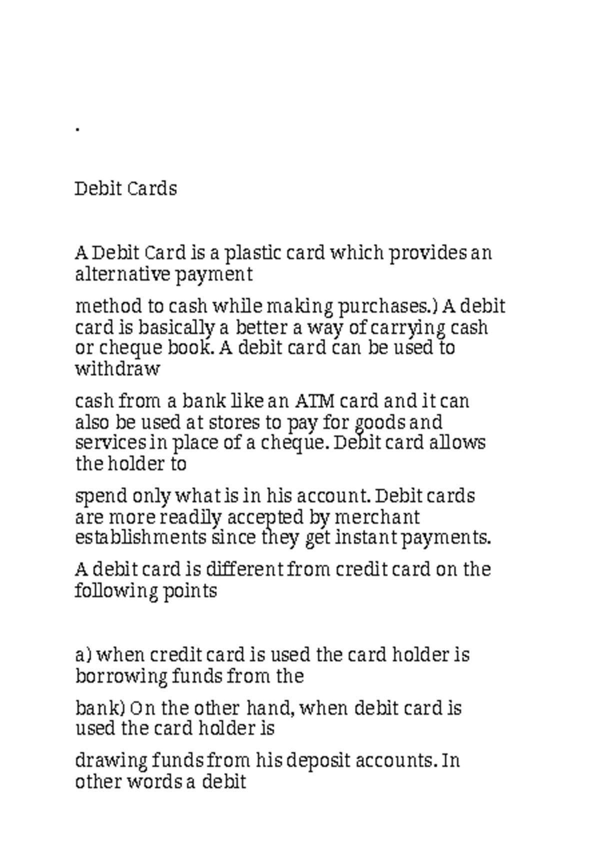 ECO 101: Lecture Notes on Debit Cards and Their Advantages - Studocu