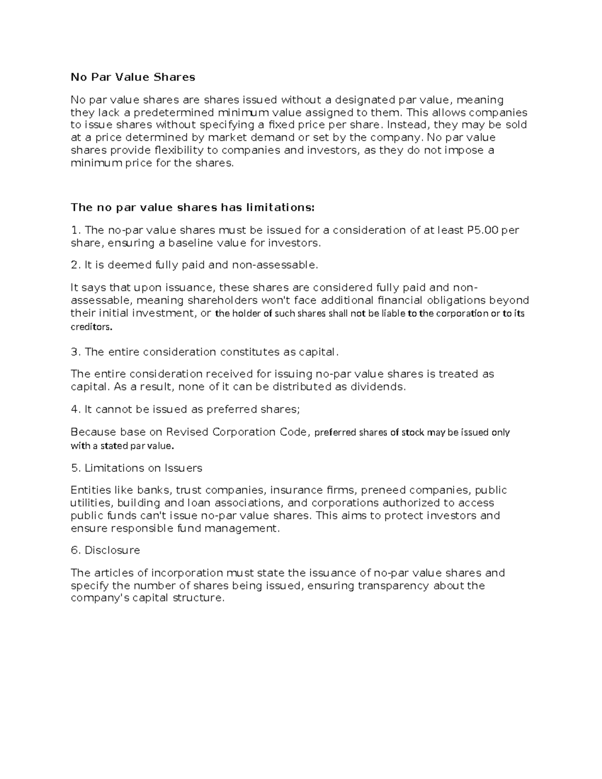 No Par Value Shares: Key Features and Limitations Explained - Studocu