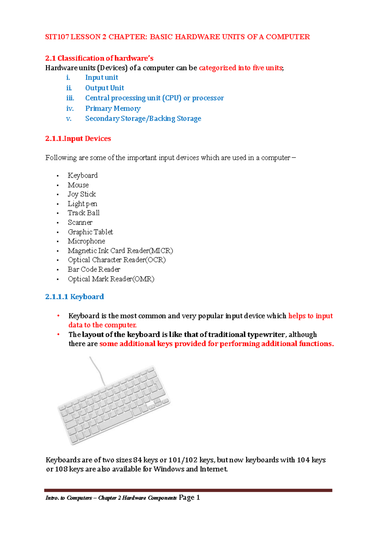 SIT 107 Lesson 2: Understanding Computer Hardware Components - Studocu