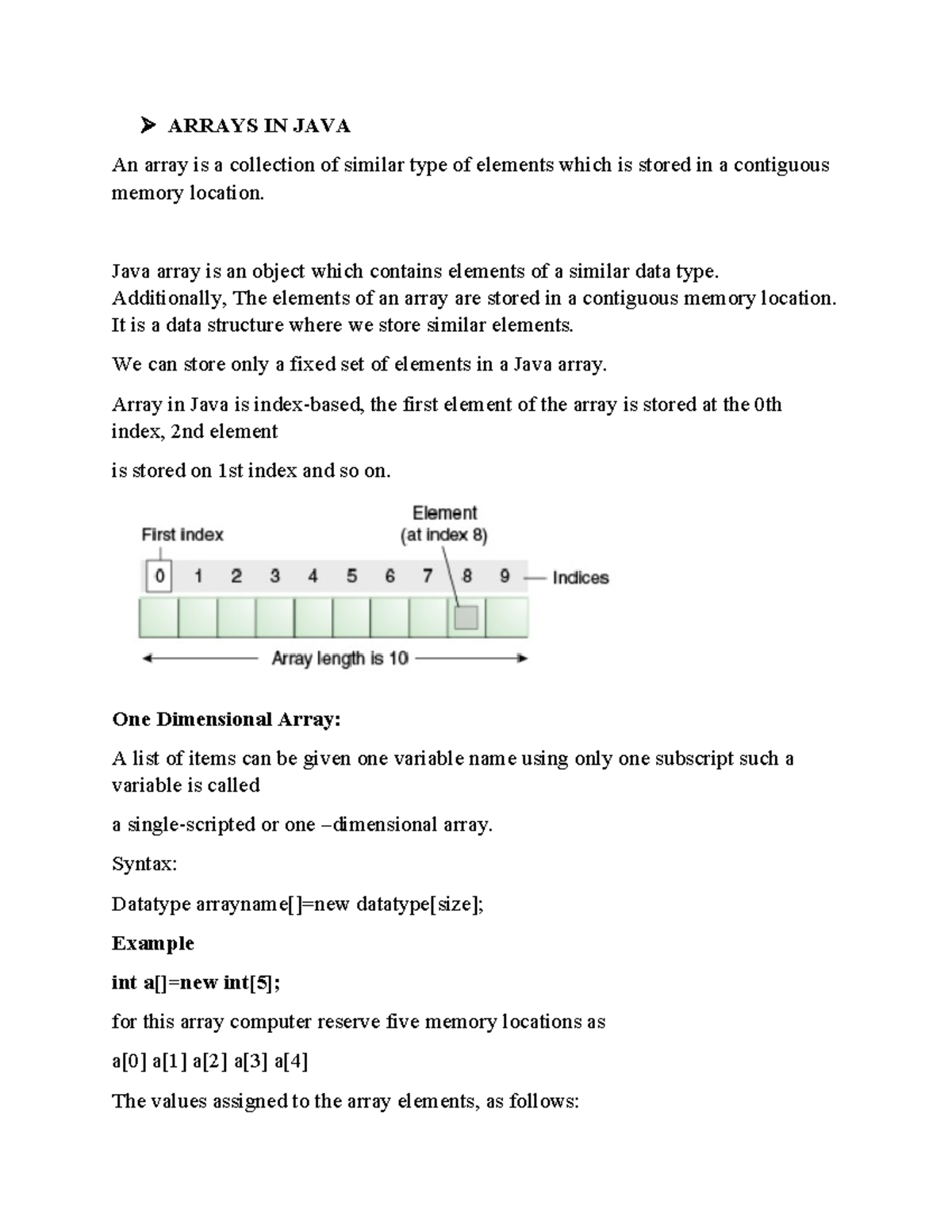 Module 2: Arrays in Java - Hons Notes on Array Concepts - Studocu