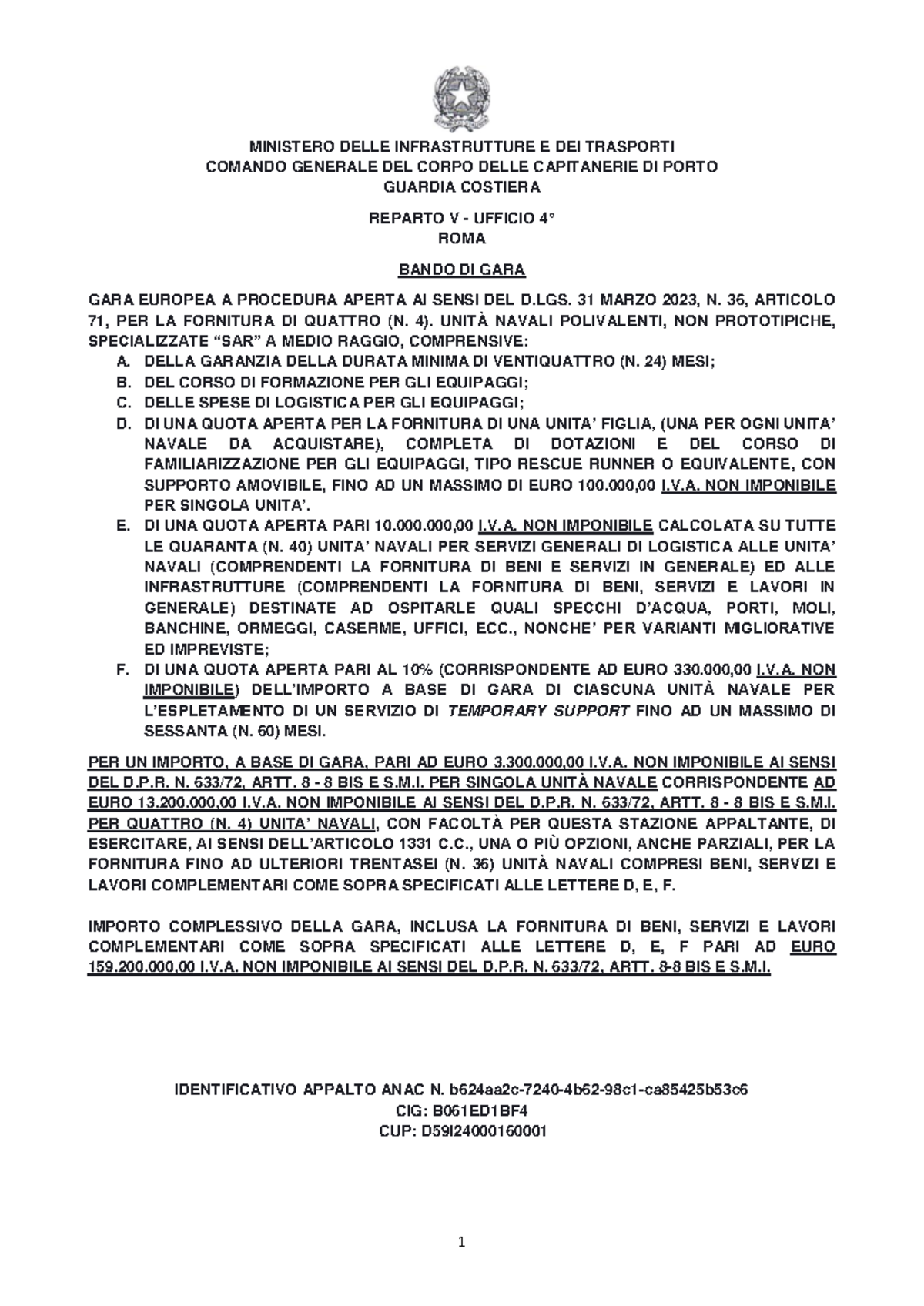 Bando di Gara per Fornitura di 4 Unità Navali - D.Lgs. 36/2023 - Studocu