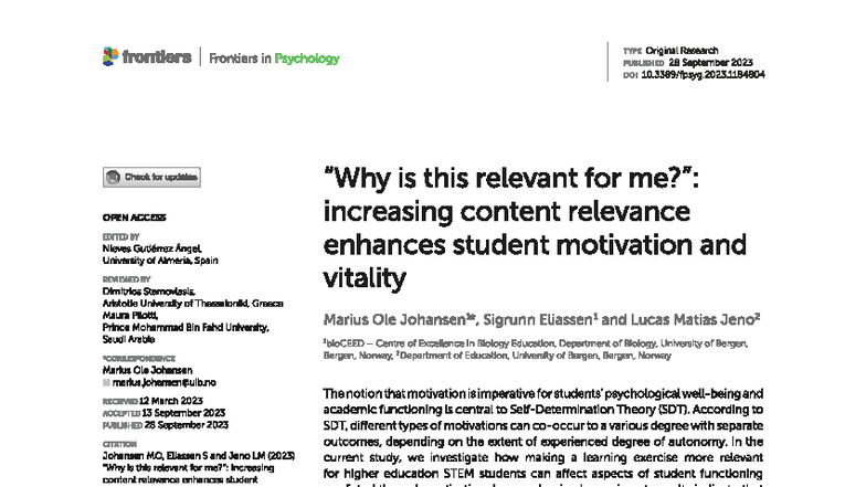 Enhancing Student Motivation in STEM: A Study on Relevance and Vitality ...