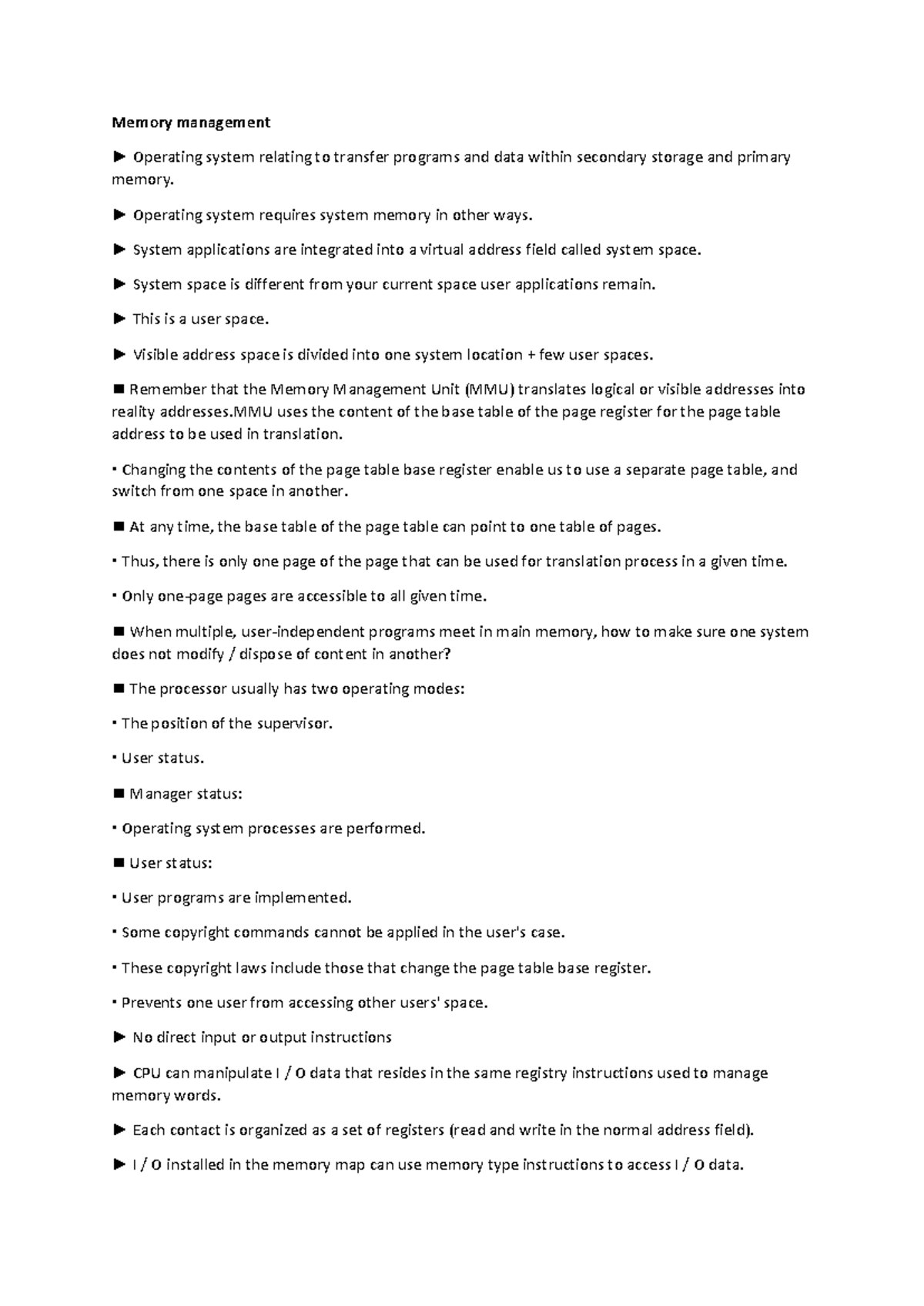 Memory Management Concepts in COA: Handling I/O and Interrupts - Studocu