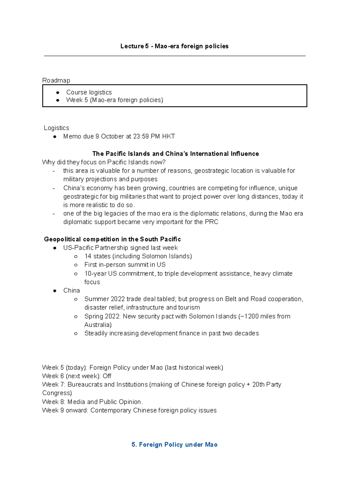 Lecture 5: Mao-Era Foreign Policies and Their Global Impact - Studocu