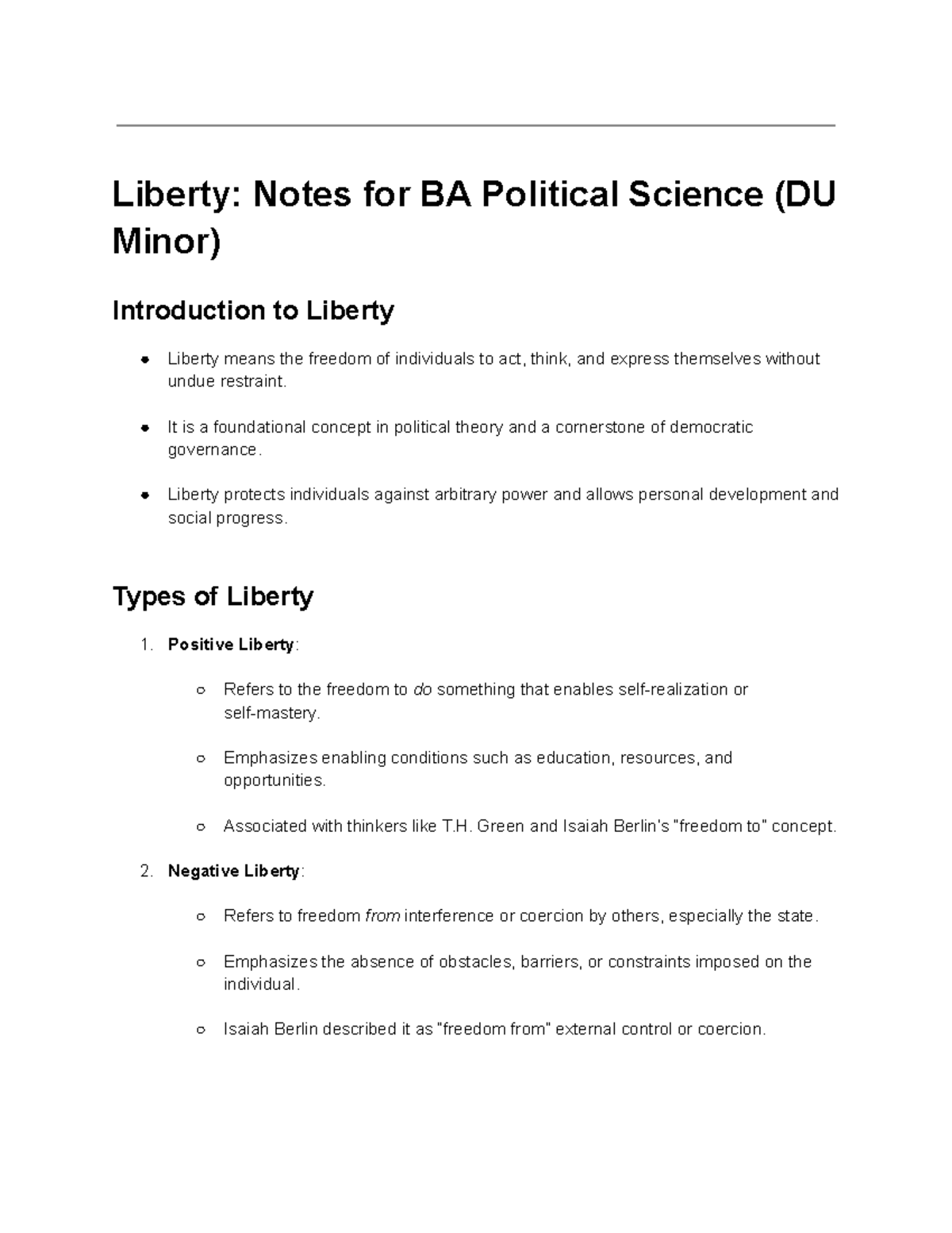 Liberty: BA Political Science (DU Minor) Notes on Political Theory ...