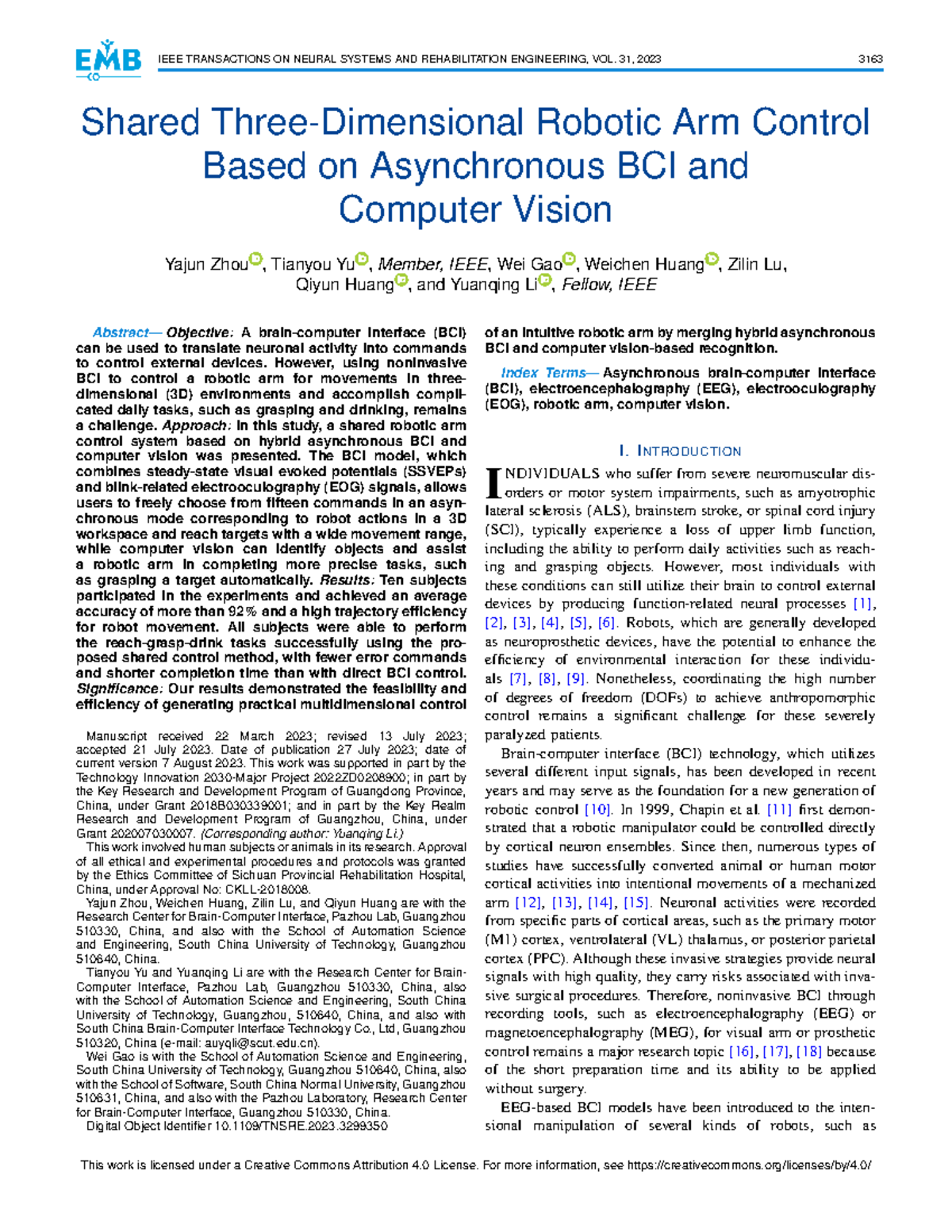 Shared 3D Robotic Arm Control via Asynchronous BCI & Vision - Studocu