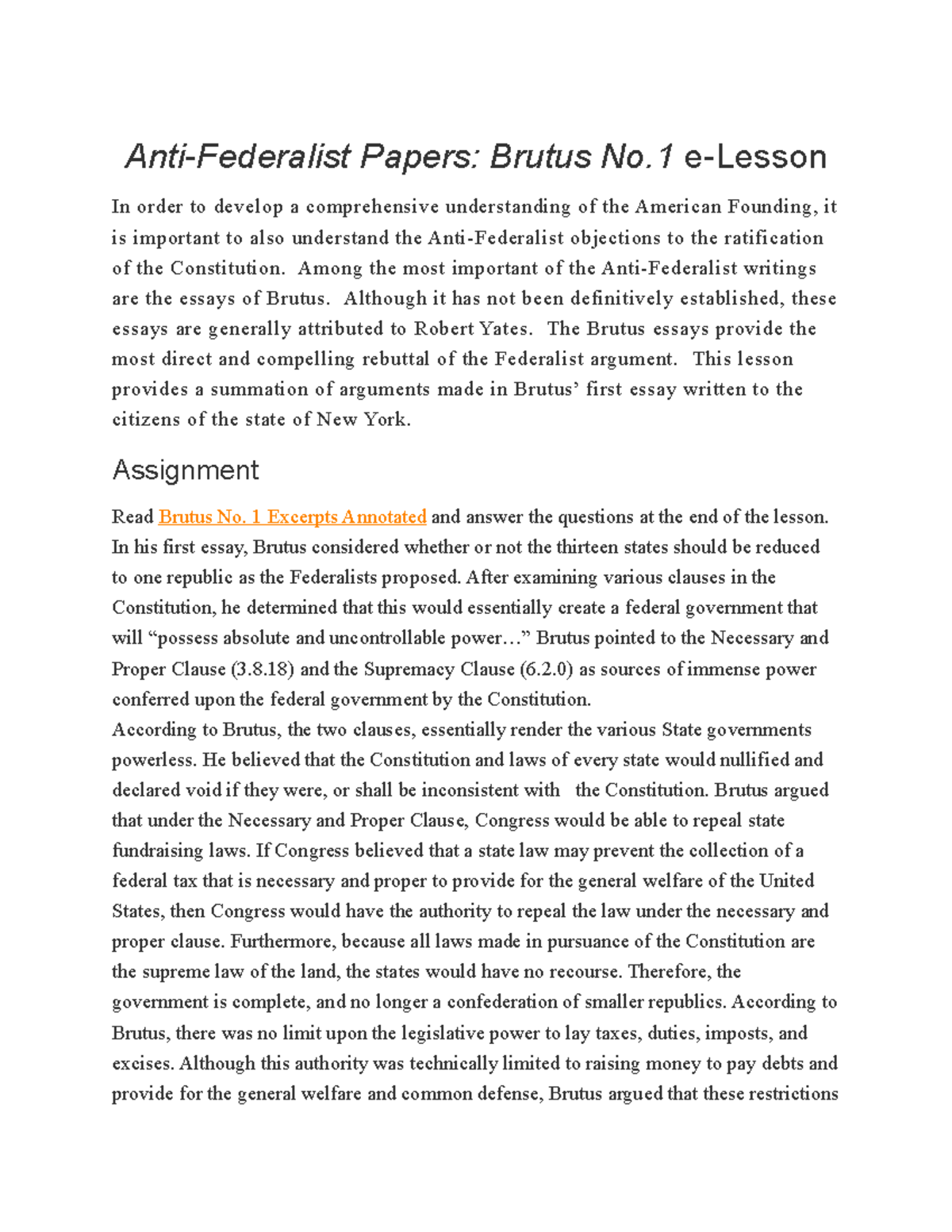 Brutus No. 1 Explained - Annotations & Key Points for Understanding ...