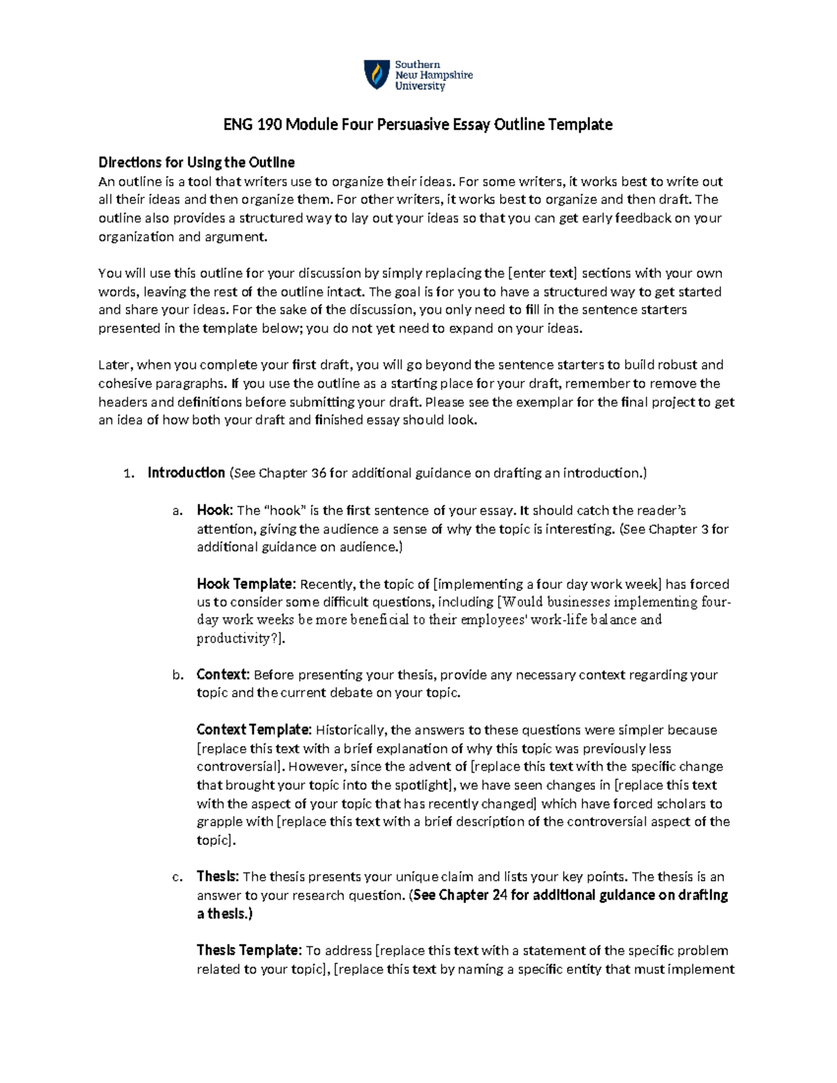 ENG 190 Module 4 Persuasive Essay Outline Template Guide - Studocu