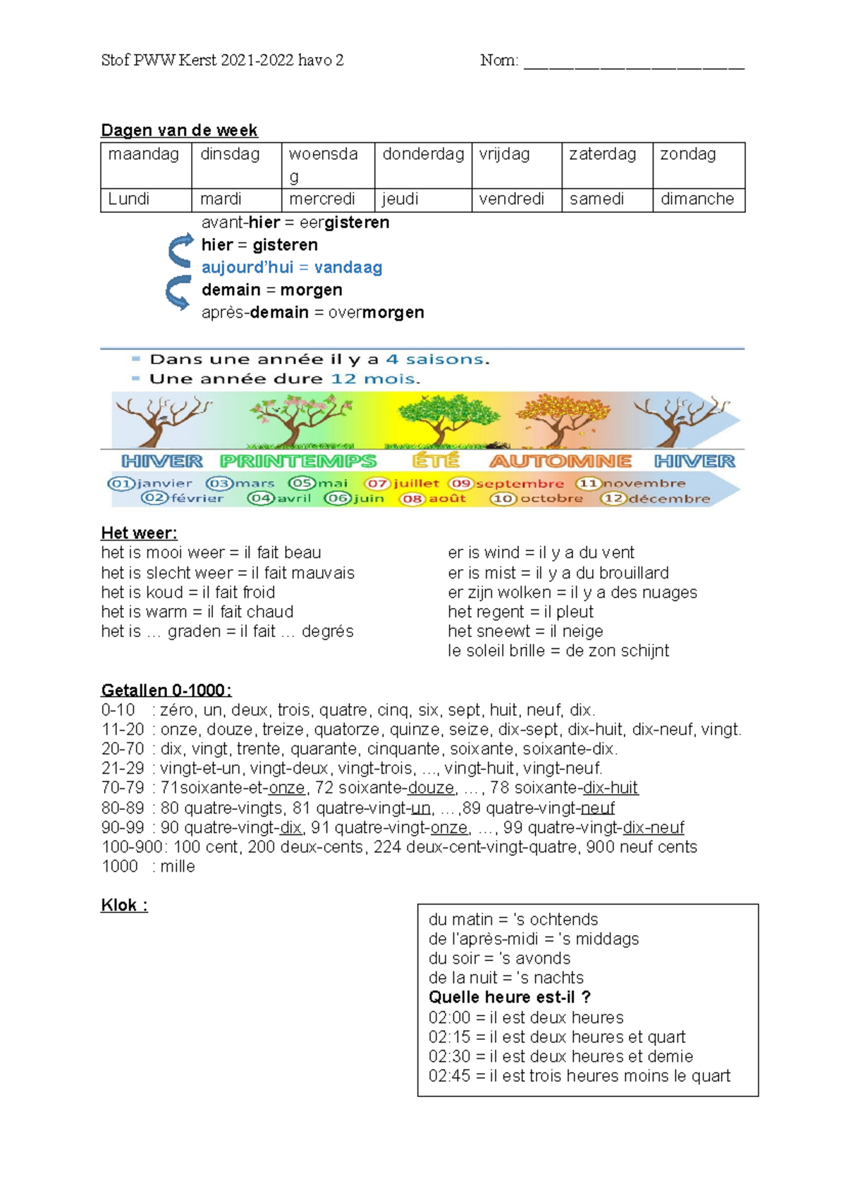 Stof PWW Kerst Havo 2: Woordenschat en Werkwoorden - Studeersnel